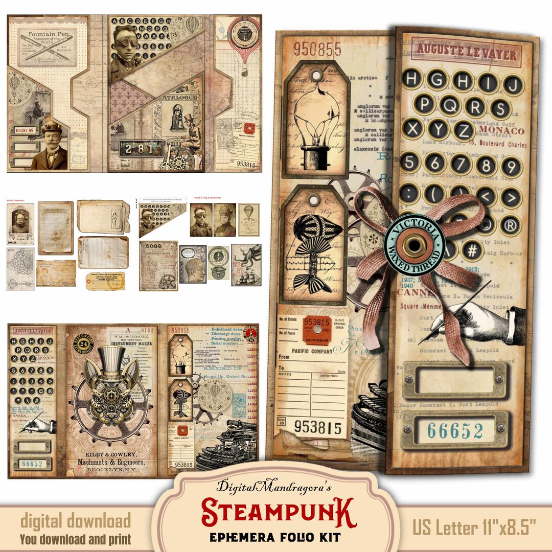 Steampunk Victorian Junk Journal Folded Folio Kit - Grunge Printable ...