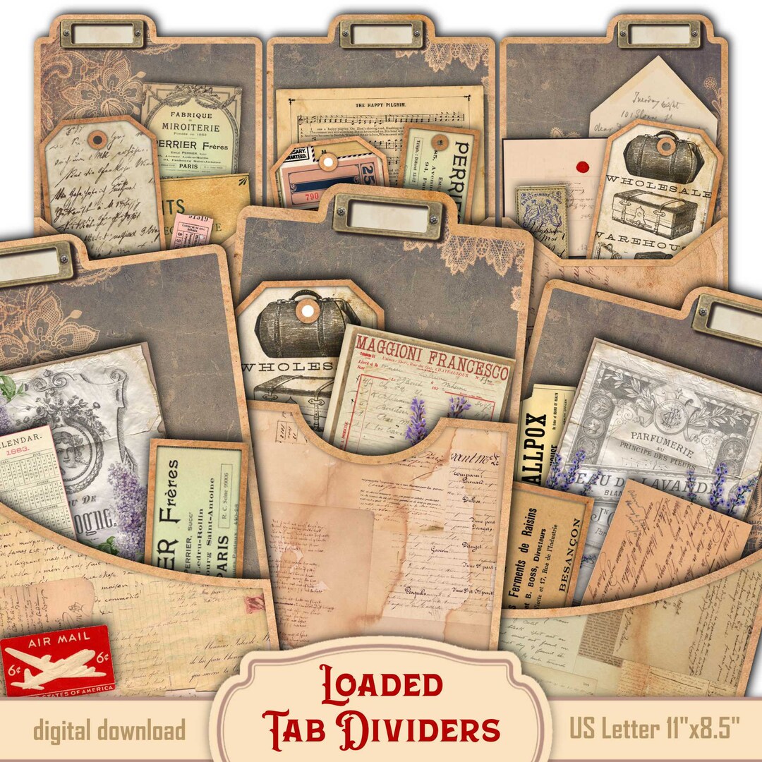 Tab Dividers & File Folder Tabs — Antique Ephemera Tags Grunge ...