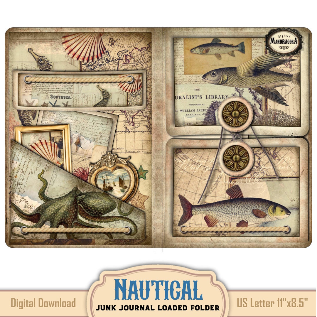 Nautical Junk Journal Folio Kit, Maritime Digital Loaded Folder ...