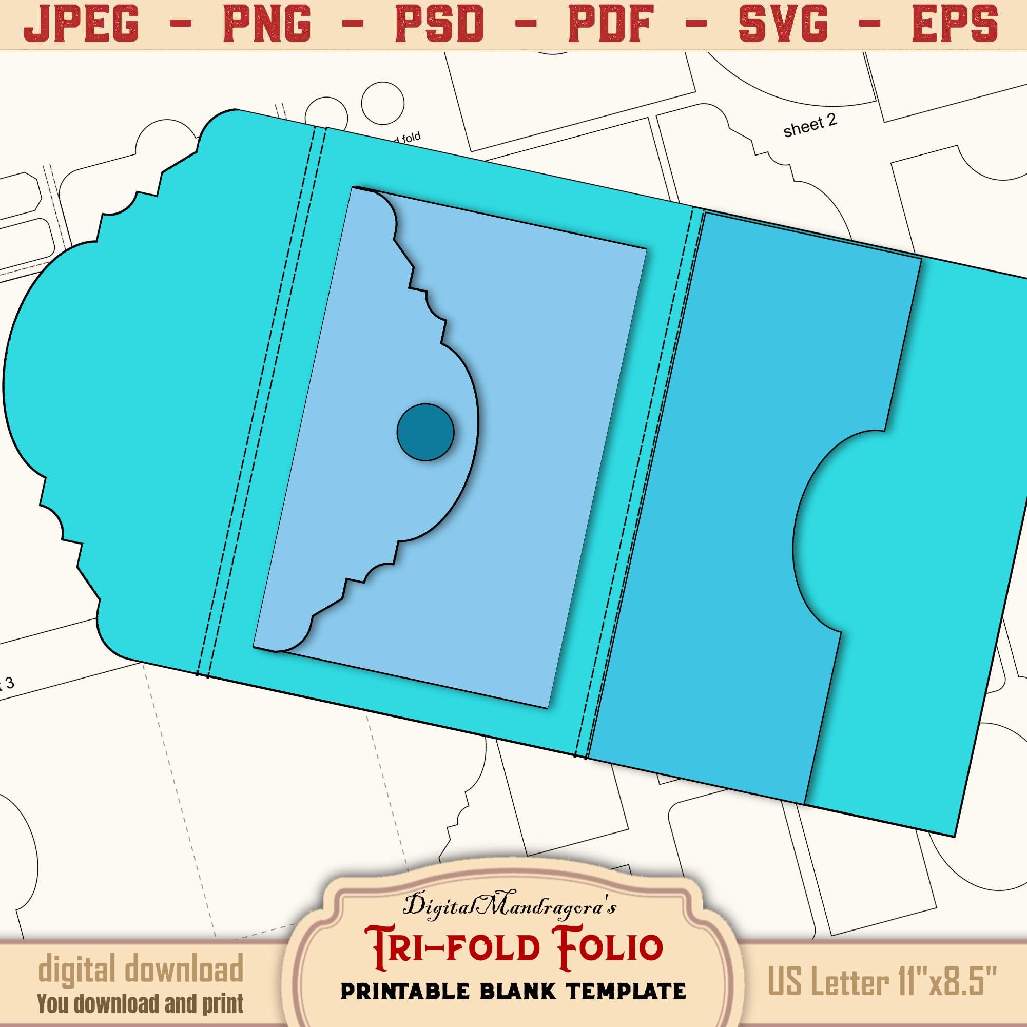 Blank Tri-fold Folio Kit Template: Printable Junk Journal Pockets ...