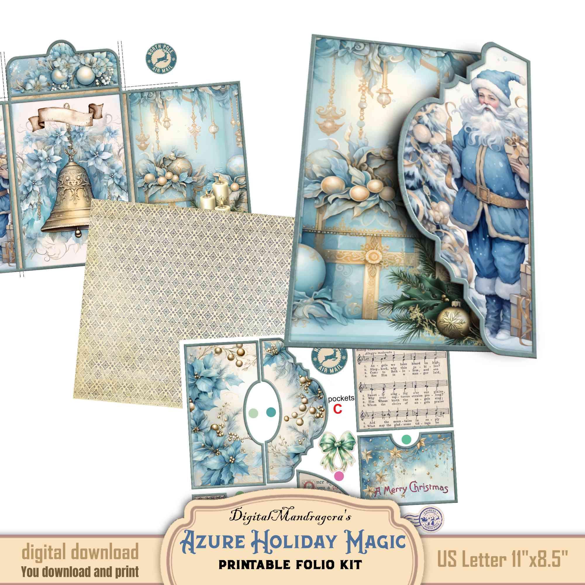 Vintage Christmas Folio Kit: Azure Holiday Magic Ephemera (digital ...