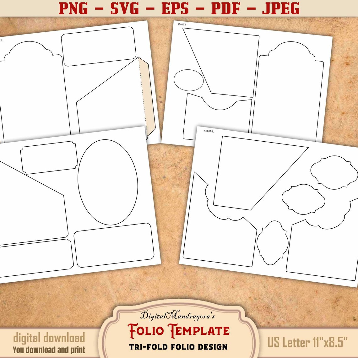 Blank Folio Template: Printable Pockets for Junk Journals (digital ...