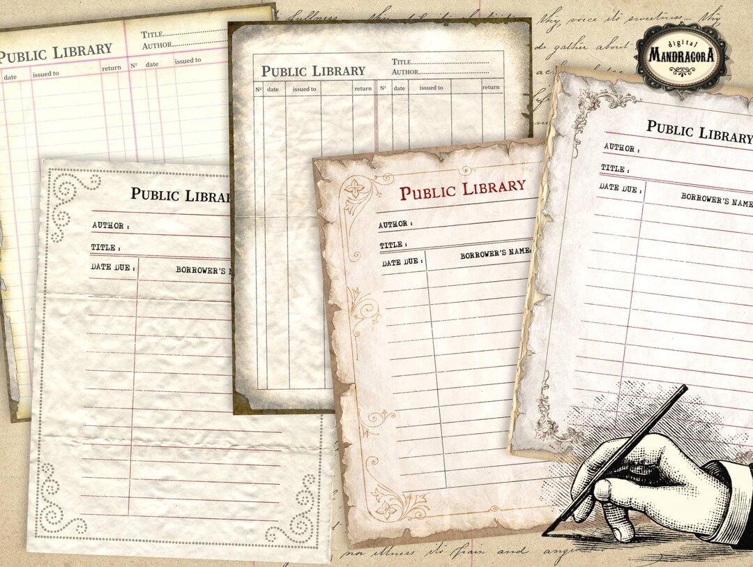 Vintage Library Cards: Printable Journal Ephemera (digital Download) - Etsy