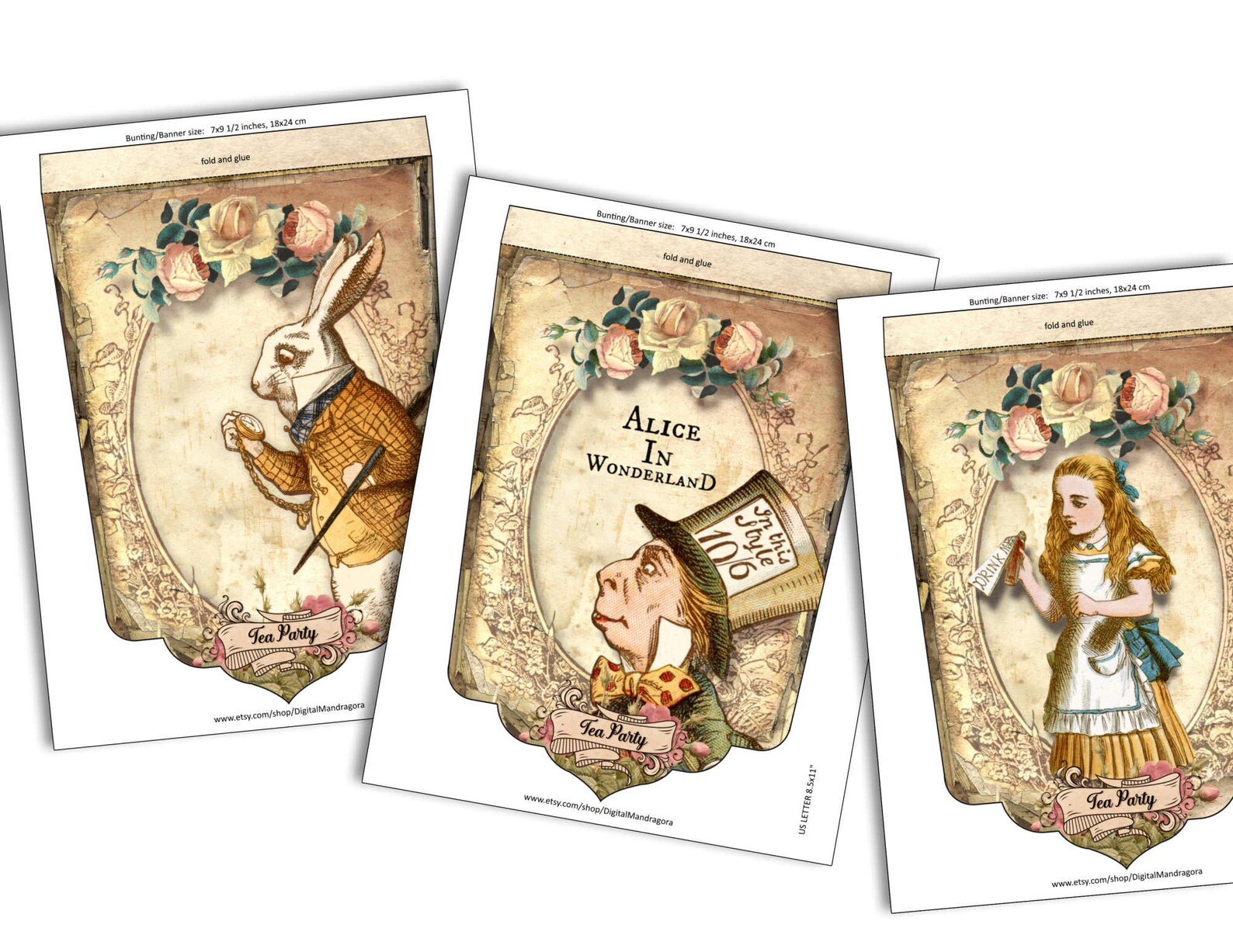 Alice in Wonderland Alice Banners Wonderland Bunting Tea - Etsy