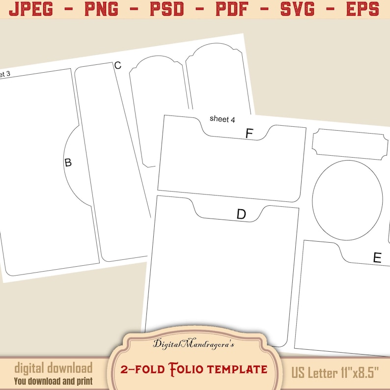 2-fold Folio Template Kit: Vector Cut Files Junk Journal, Pockets ...