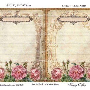Grunge Writing Papers With Roses, Shabby Vintage Stationery, Instant ...