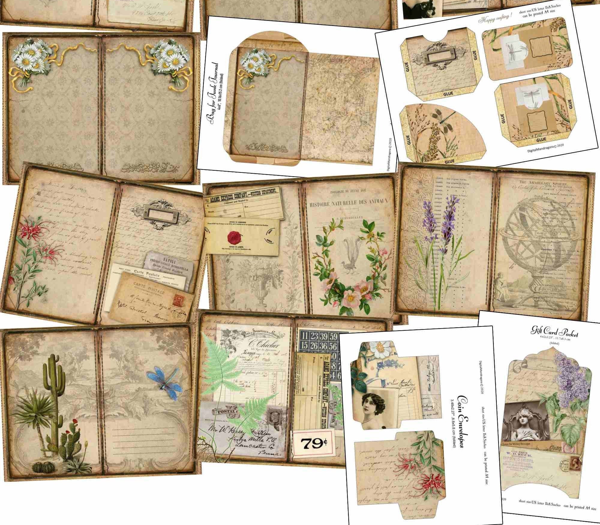 Botanical Junk Journal Kit Floral Journal Pages Vintage - Etsy