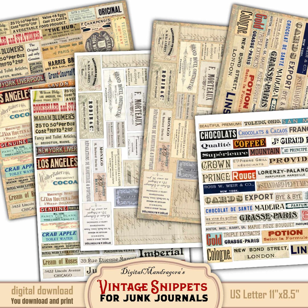 Vintage Ephemera Snippets: Junk Journal Labels (digital Download) - Etsy