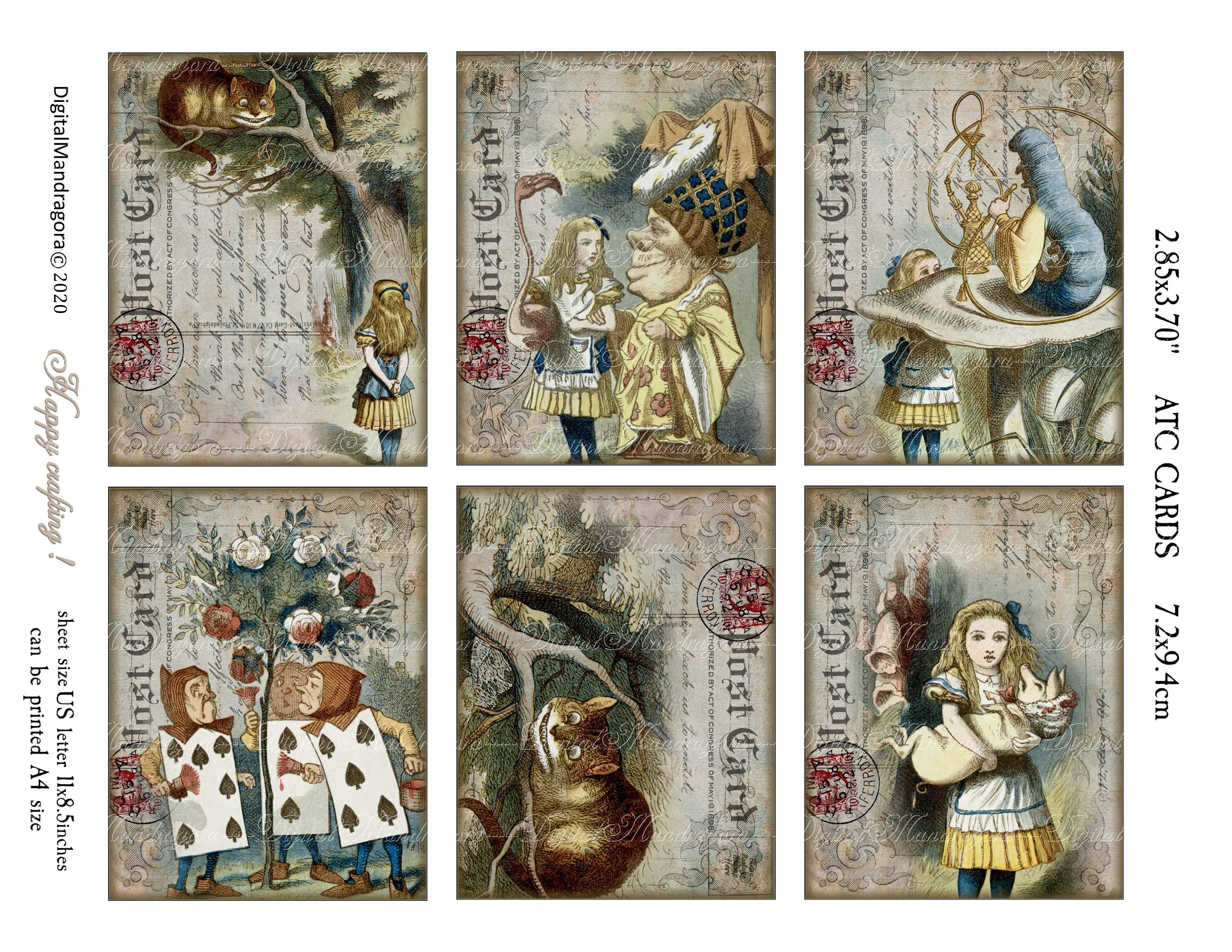 Alice in Wonderland Cards Wonderland Postcards Digital | Etsy