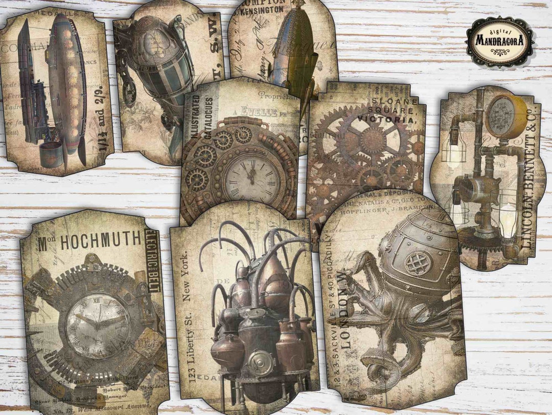Steampunk Labels, Steampunk Scrapbook Tags, Steampunk Junk Journal ...