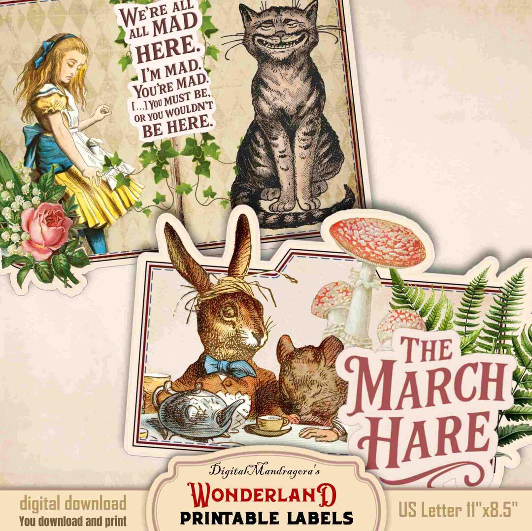 Alice in Wonderland Labels for Junk Journaling, Vintage Ephemera ...