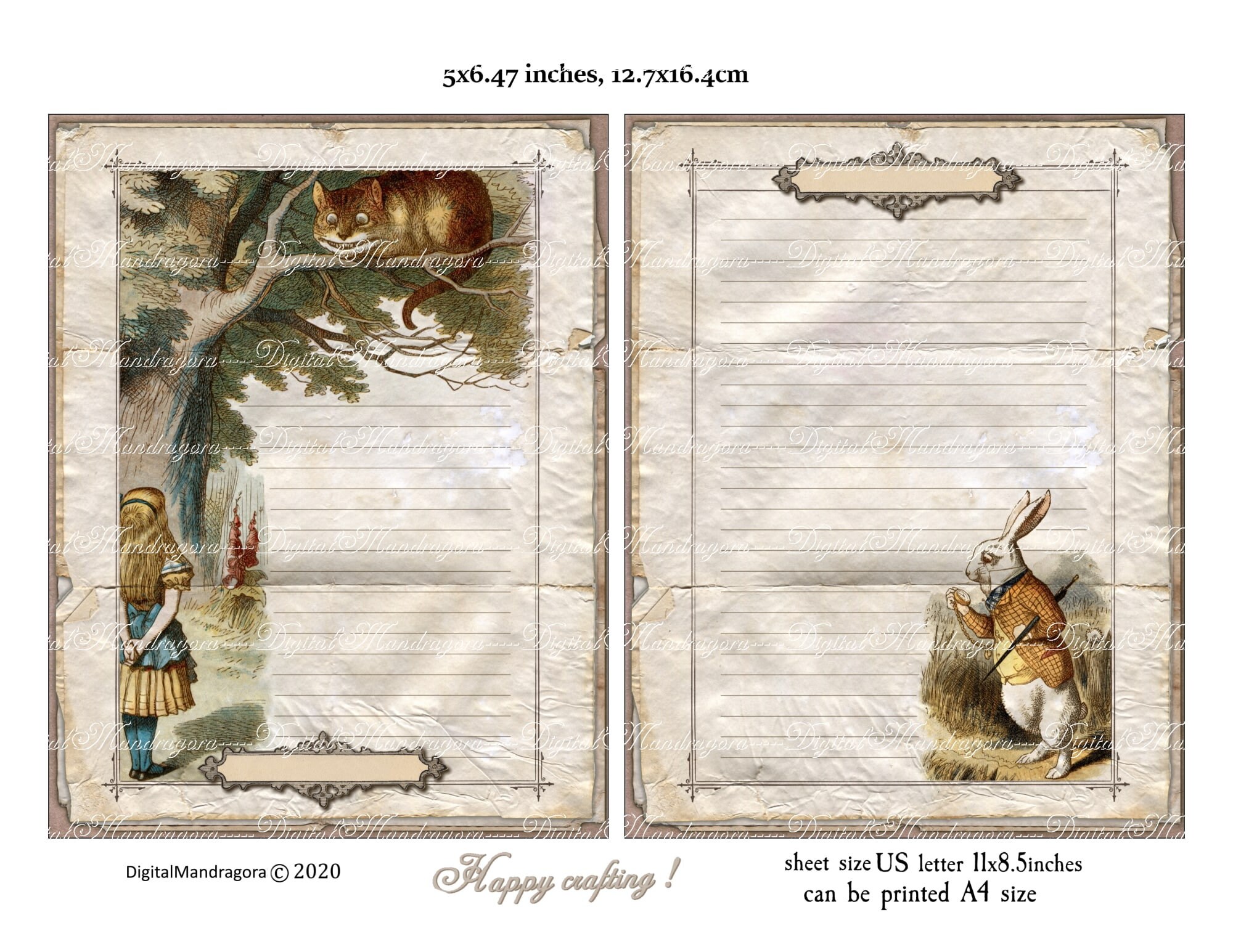 Vintage Alice in Wonderland Writing Papers: Printable Stationery (PDF ...