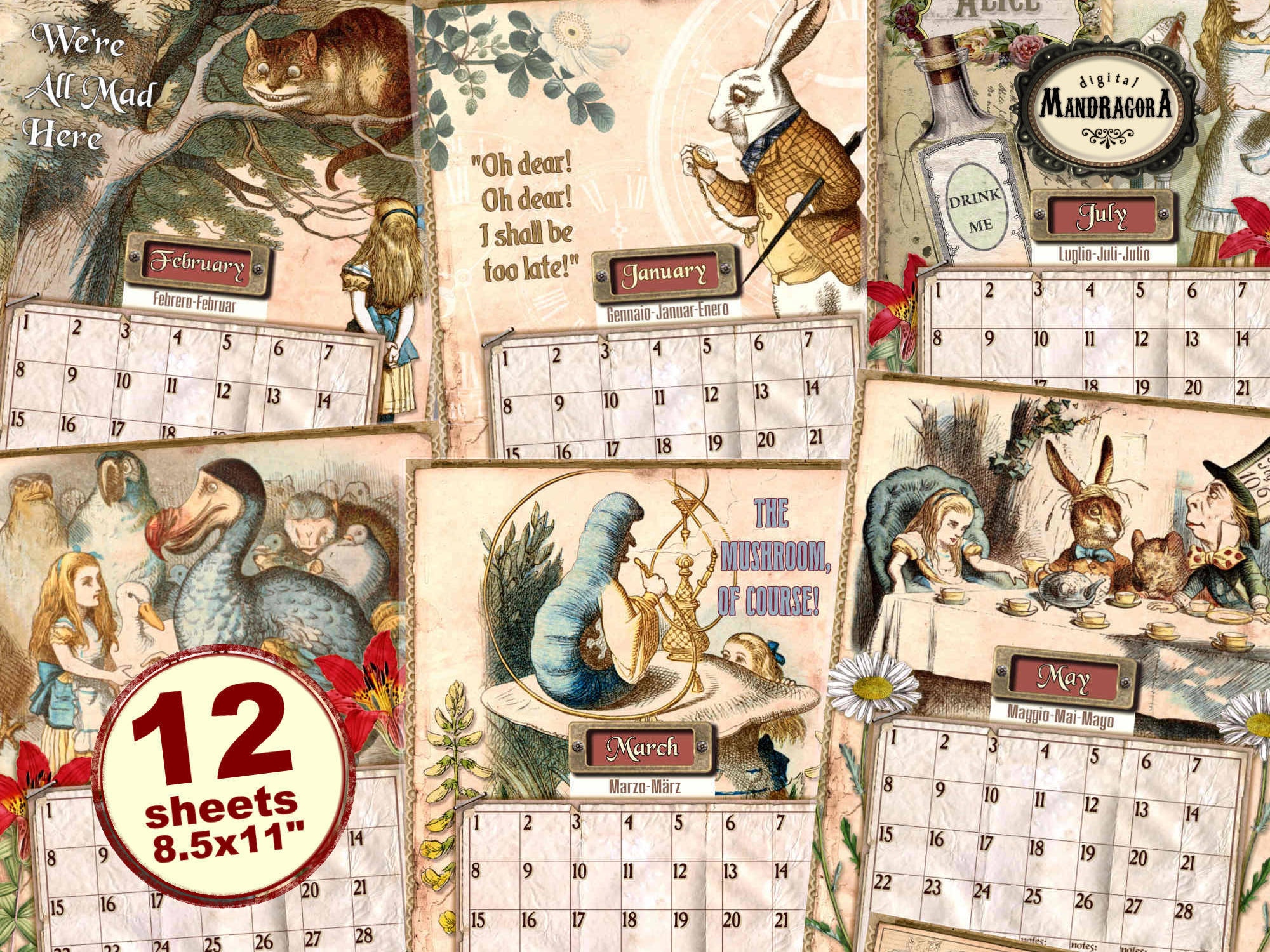 Alice in Wonderland Perpetual Calendar: Birthday & Special Dates ...