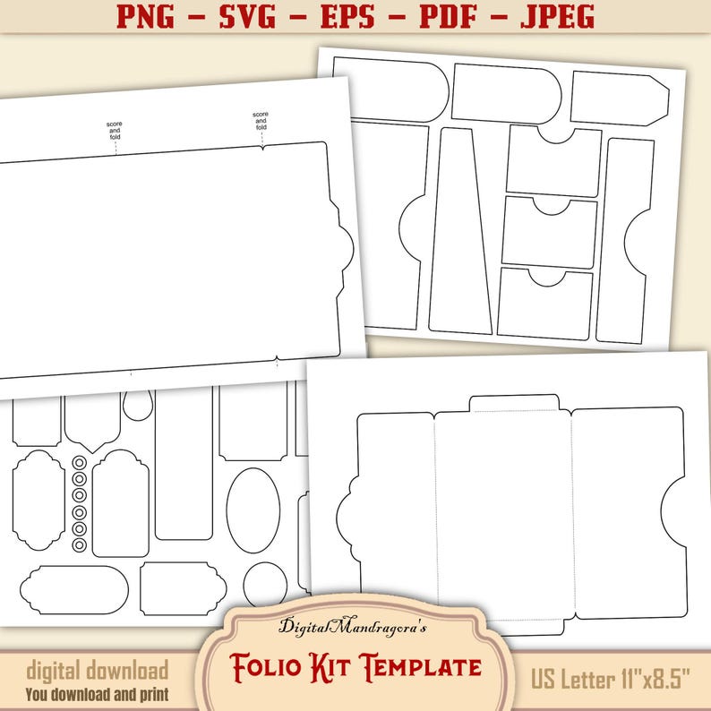 Blank Folio Template Kit: Cutting Machines Friendly Printable Junk ...