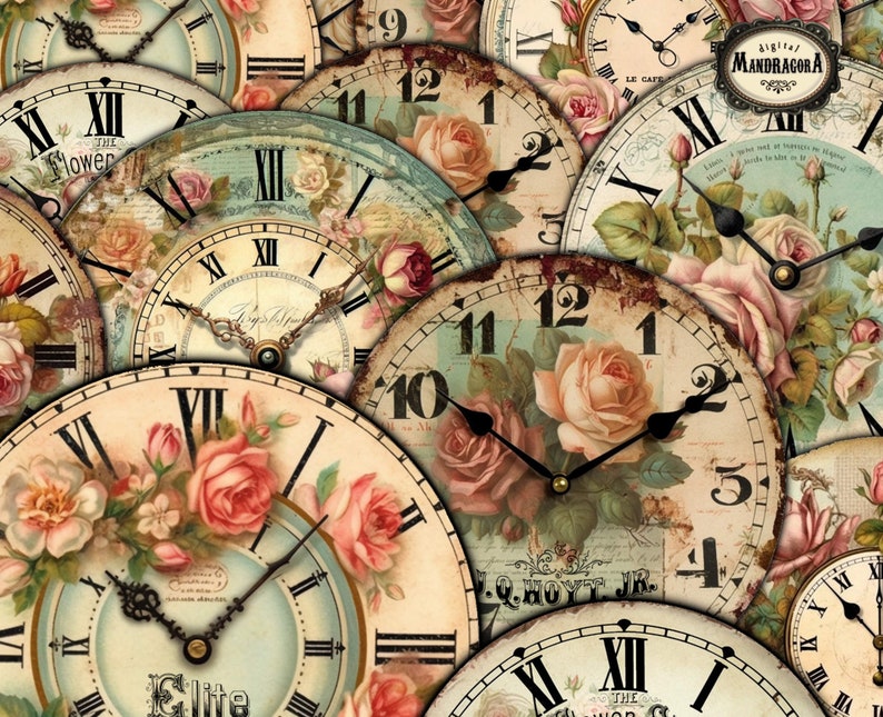 Cottagecore Rose Clock Faces: Victorian Ephemera (digital Download) - Etsy