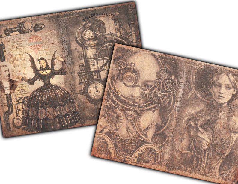Steampunk Digital Paper Pack Collage Sheet Steampunk - Etsy