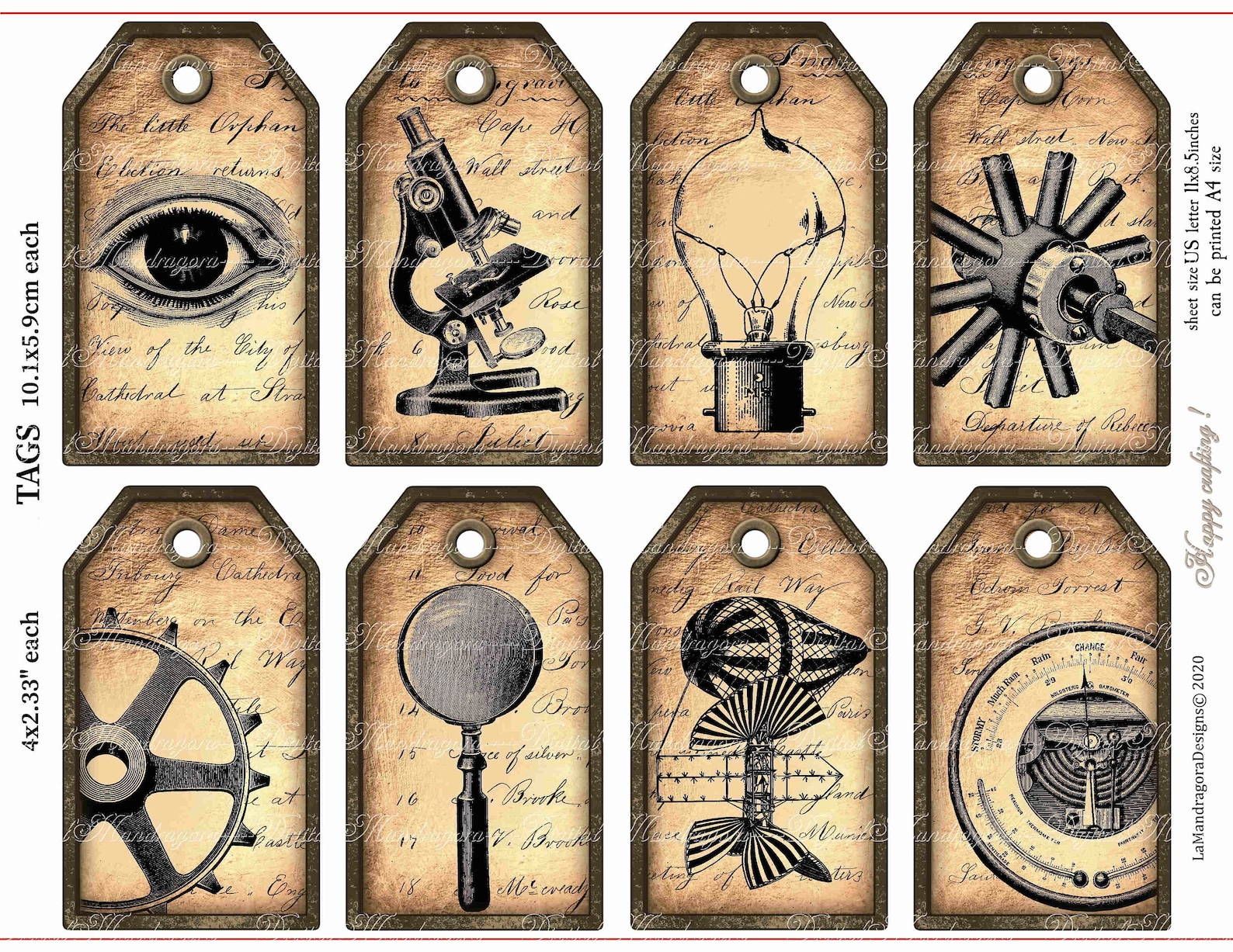 Steampunk Tags Victorian Tags Scrapbooking Tags Vintage | Etsy