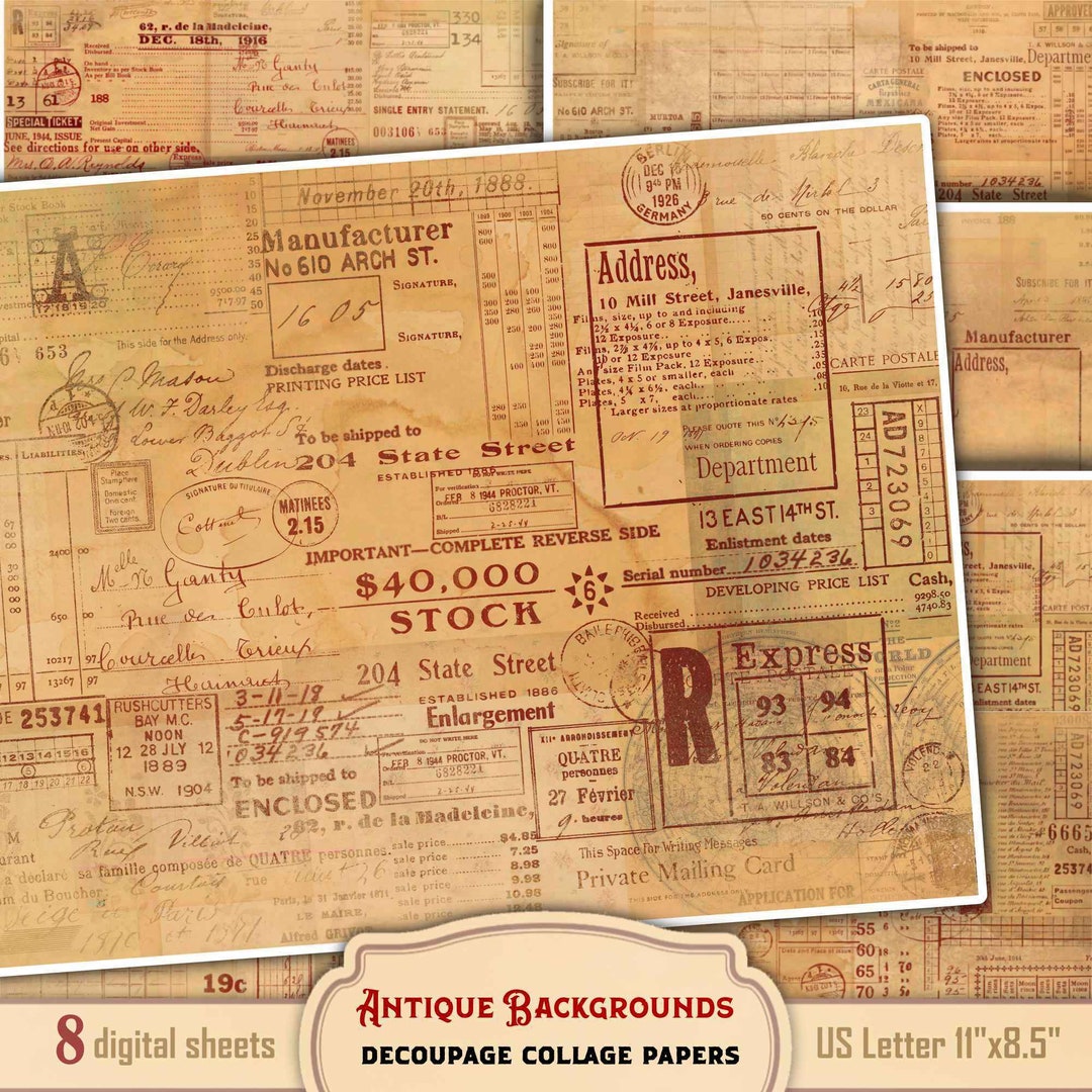Vintage Grunge Printable Digital Ephemera Collage Paper Pack for Junk ...