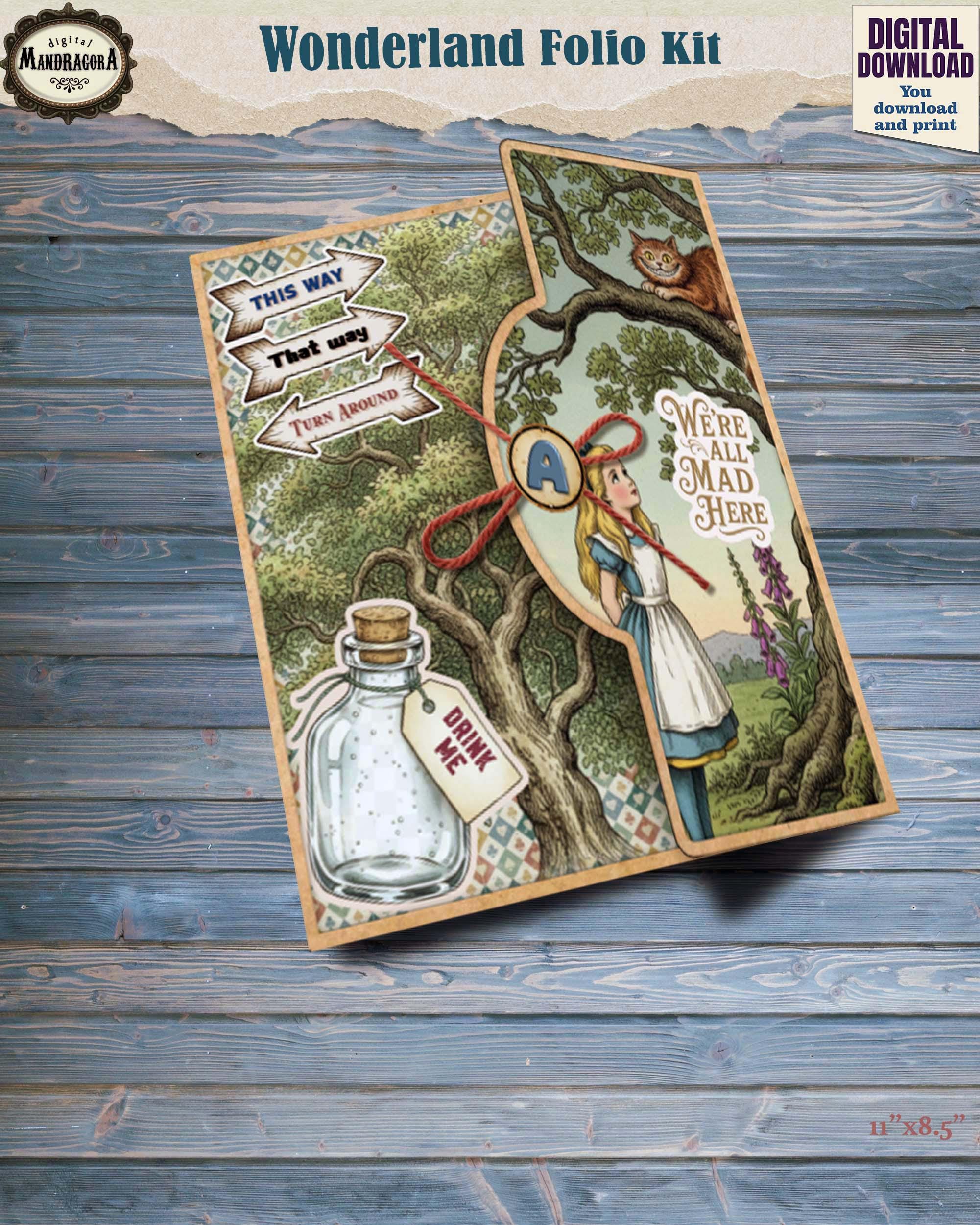 Alice in Wonderland Junk Journal Kit: Ephemera Folder Tri-fold Folio ...