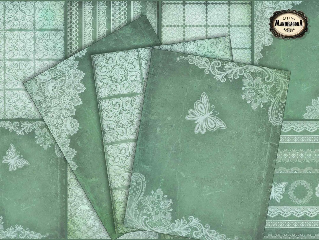 Grunge Green Lace Paper Pack, Vintage Green Lace Papers, Paper Lace ...