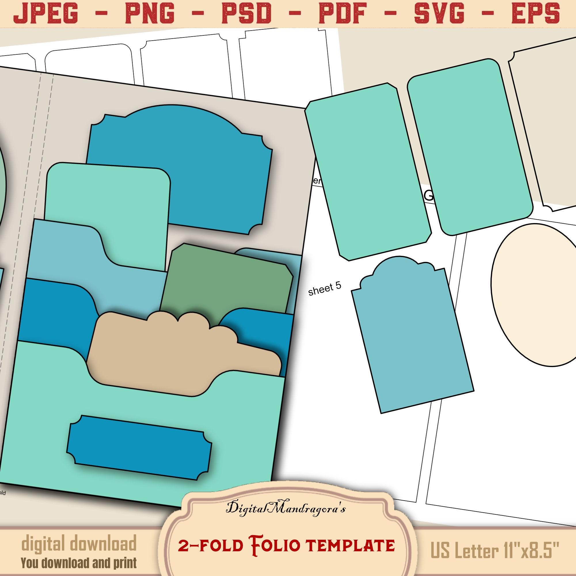 2-fold Folio Template Kit: Vector Cut Files Junk Journal, Pockets ...