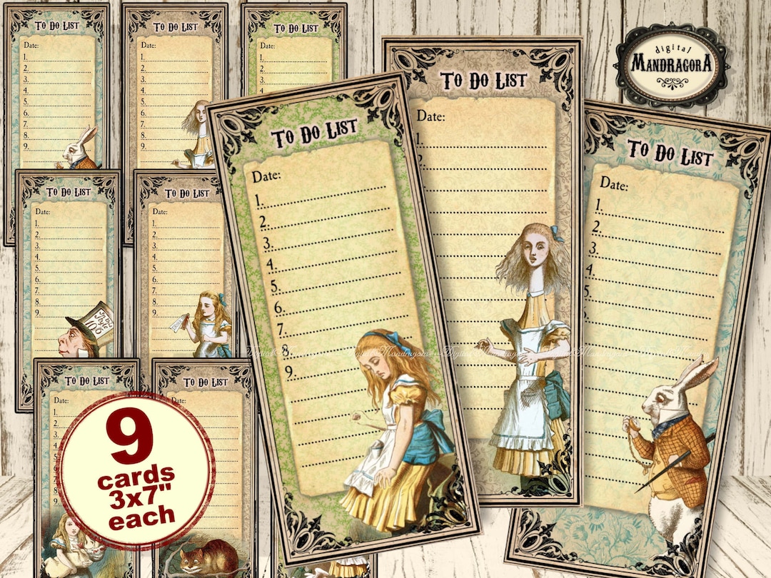 Alice in Wonderland to Do Cards, Wonderland Daily Planner, to Do List ...