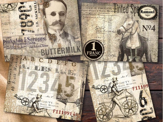 Steampunk Grunge Cards Steampunk Collage Cards Large | Etsy