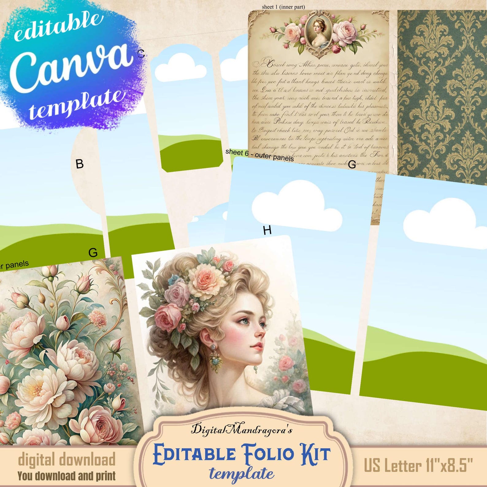 Canva Frames Drag-and-drop Folio Kit - Editable Blank Shabby Junk ...