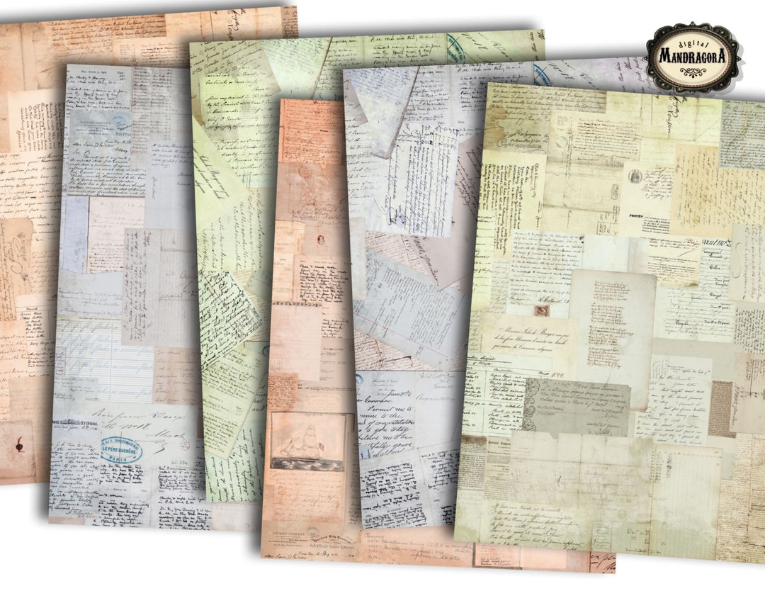 Old Letters, Digital Paper Pack, Vintage Ephemera Collage Printable ...