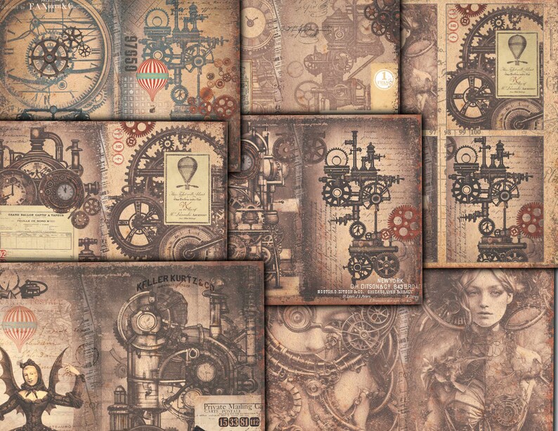 Steampunk Digital Paper Pack Collage Sheet Steampunk - Etsy