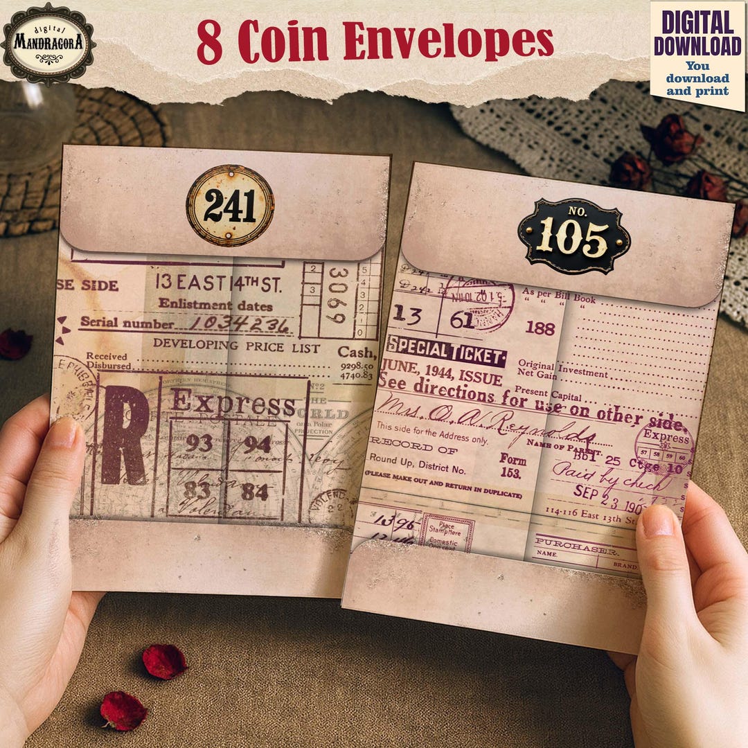 Vintage Coin Envelope Printable – Grungy Retro Postal Labels Ephemera ...