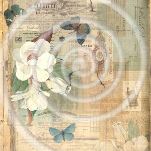 Magnolia and Butterflies Digital Grunge Decorative Paper Pack for Junk ...