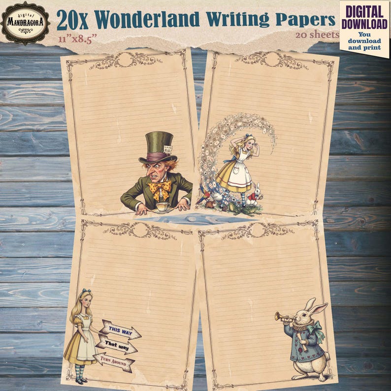 Alice in Wonderland Vintage Writing Paper Set — Victorian Printable ...