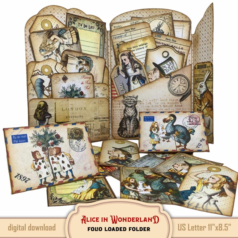 Alice in Wonderland Junk Journal Folio Kit — Printable Pages, Loaded ...