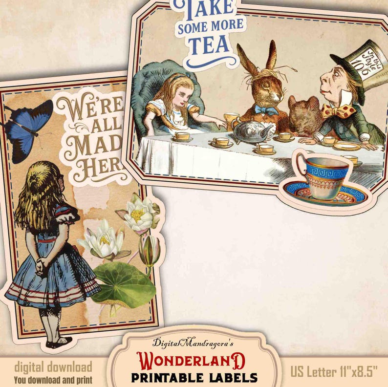 Alice in Wonderland Ephemera: Vintage Labels, Mad Hatter Tea Party ...