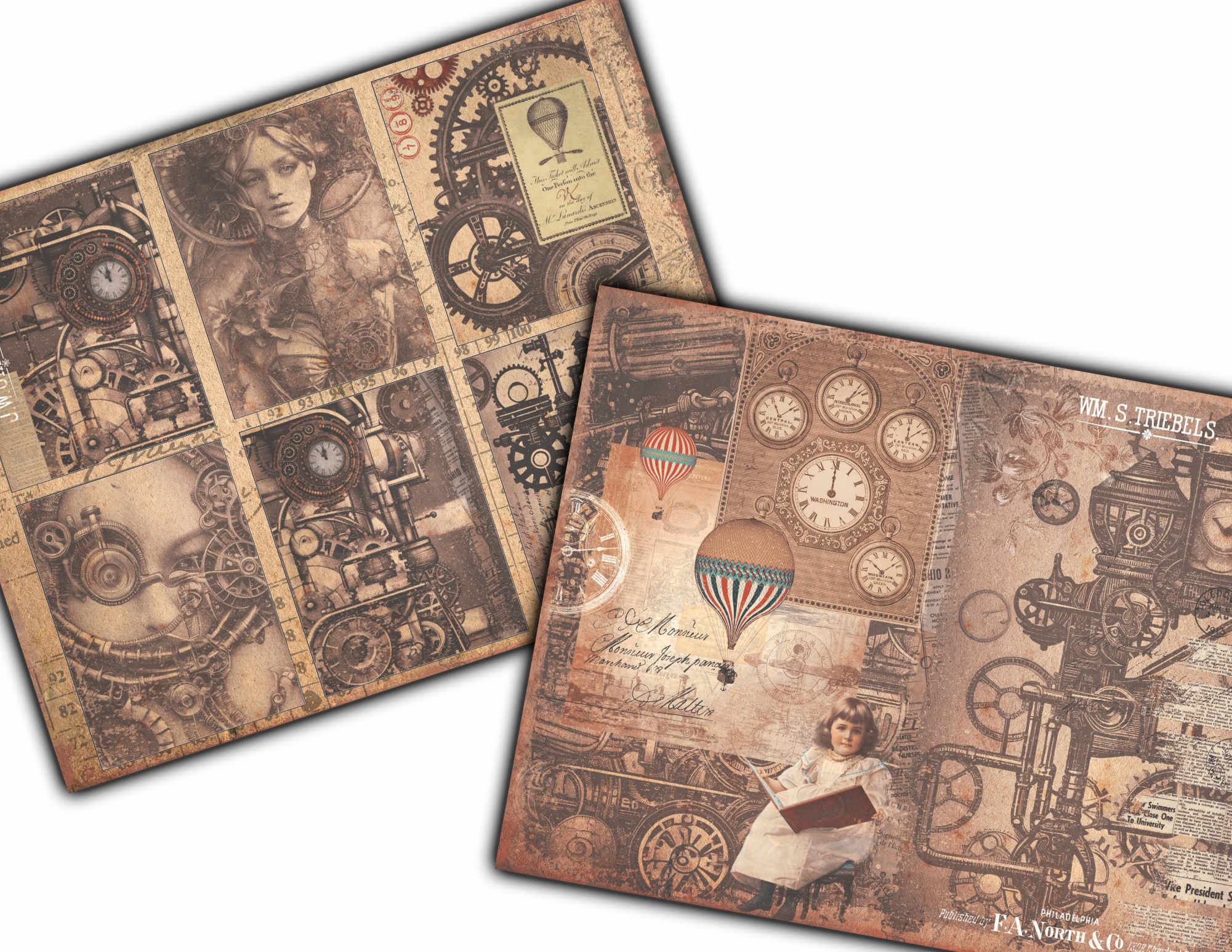 Steampunk Digital Paper Pack, Collage Sheet & Background for Crafting ...