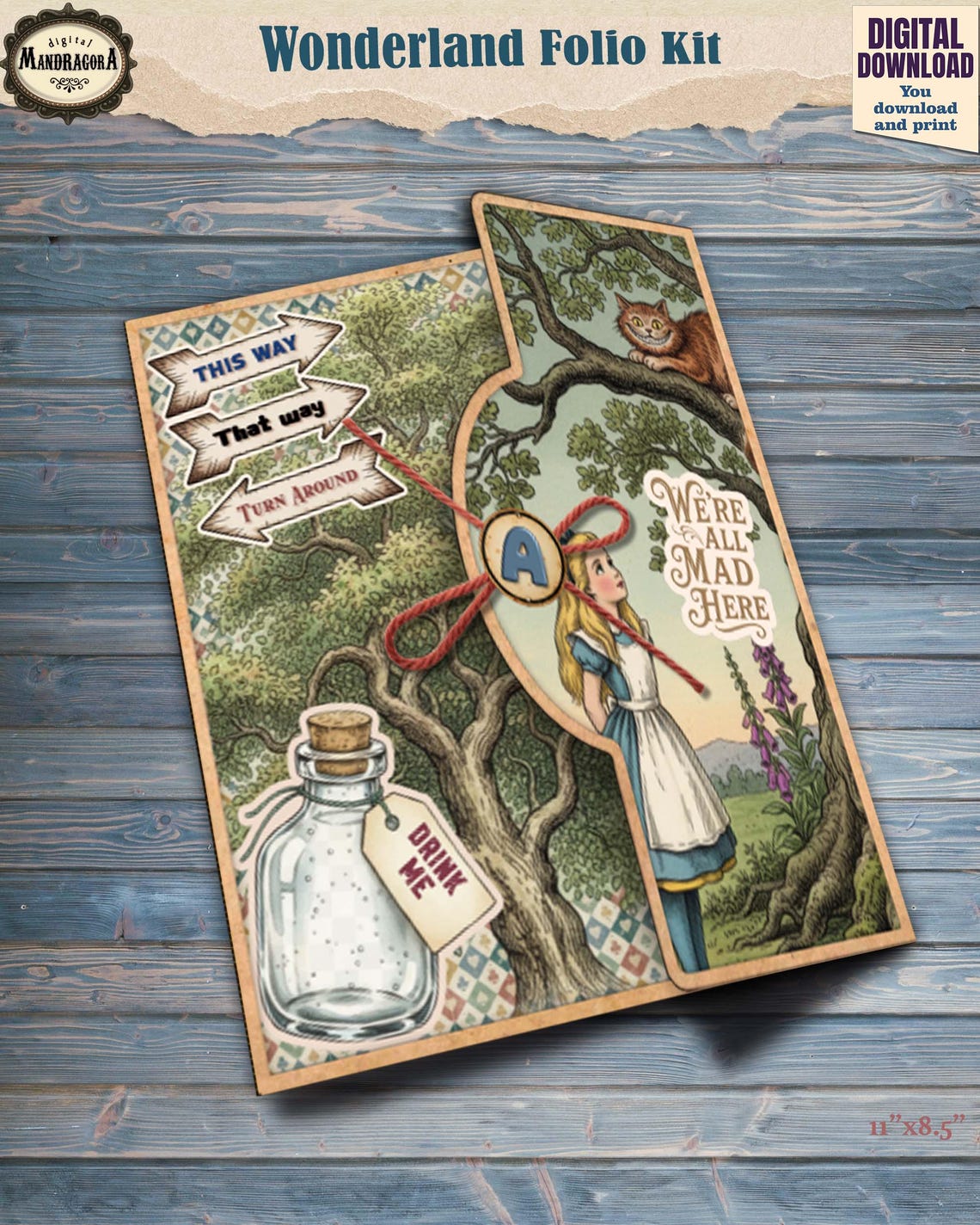 Alice in Wonderland Junk Journal Kit: Ephemera Folder Tri-fold Folio ...