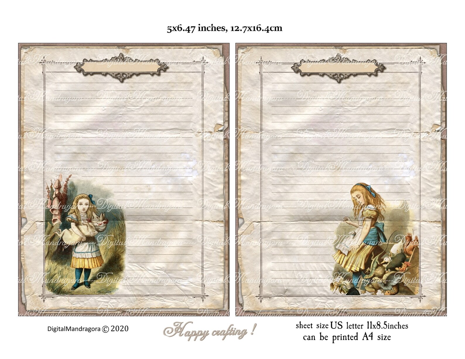 Alice in Wonderland Writing Papers in 2 Sizes Vintage Alice - Etsy ...