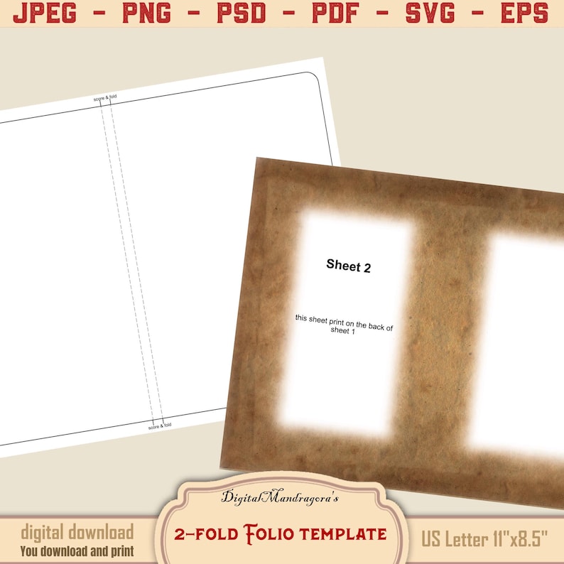 2-fold Folio Template Kit: Vector Cut Files Junk Journal, Pockets ...