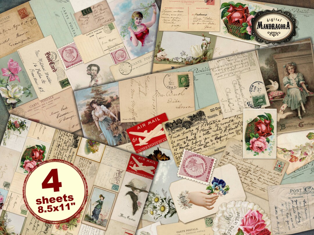 Vintage Postcards, Scrapbooking Digital Collage Sheets, Card Making ...