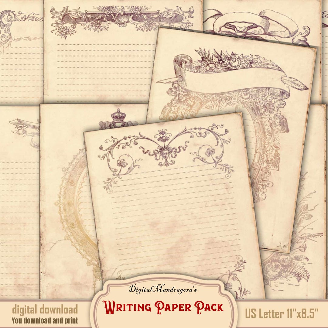 Grunge Digital Lined Writing Paper Pack, Junk Journal Pages, Decorative ...