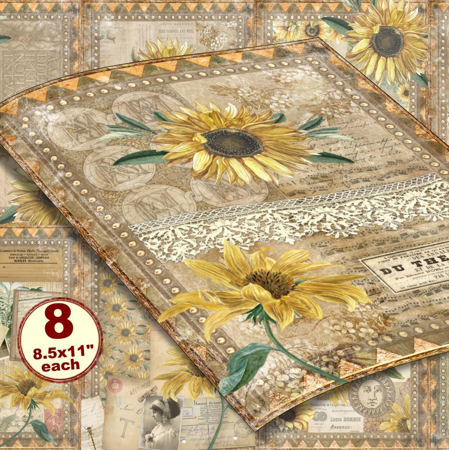 Antique Sunflowers Sunflower Papers Sunflower Printable - Etsy
