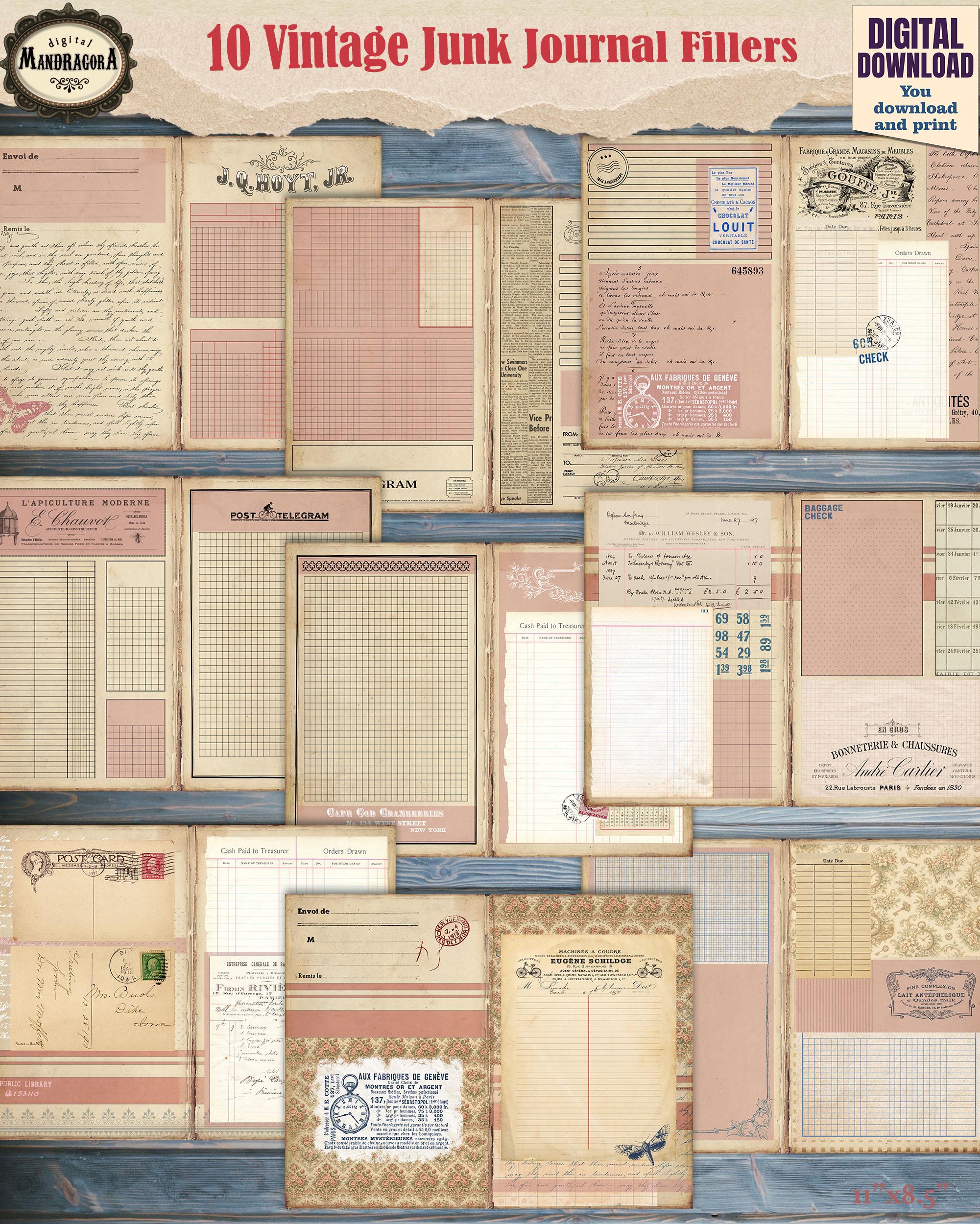 Foldable Vintage Ledger Junk Journal Spreads • Dusty Burgundy Grid ...