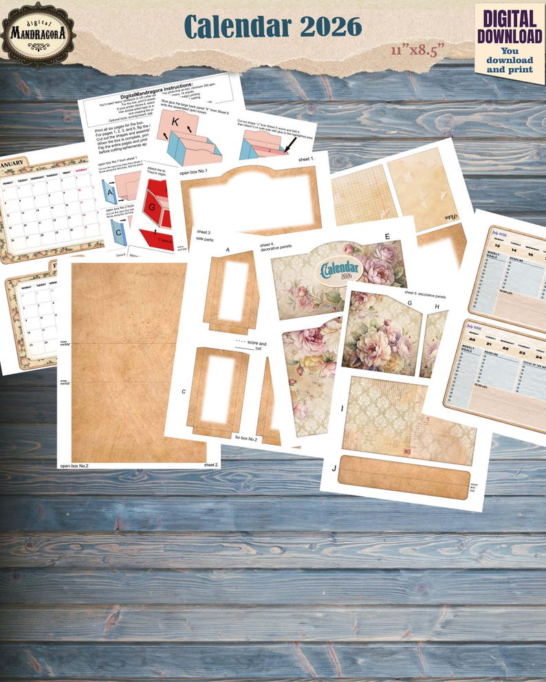 2026 Weekly Calendar Box Printable • Vintage Floral Planner Cards ...