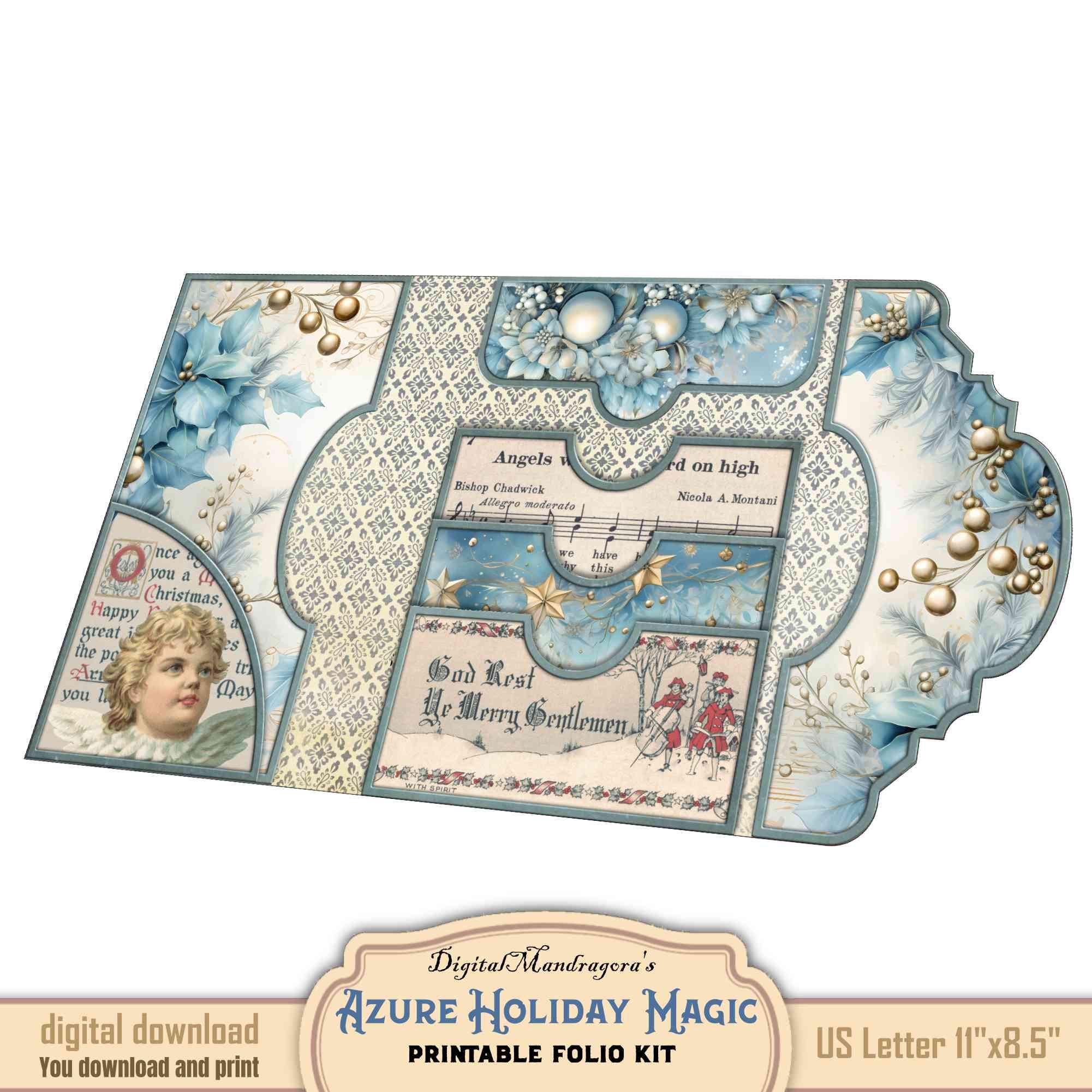 Vintage Christmas Folio Kit: Azure Holiday Magic Ephemera (digital ...