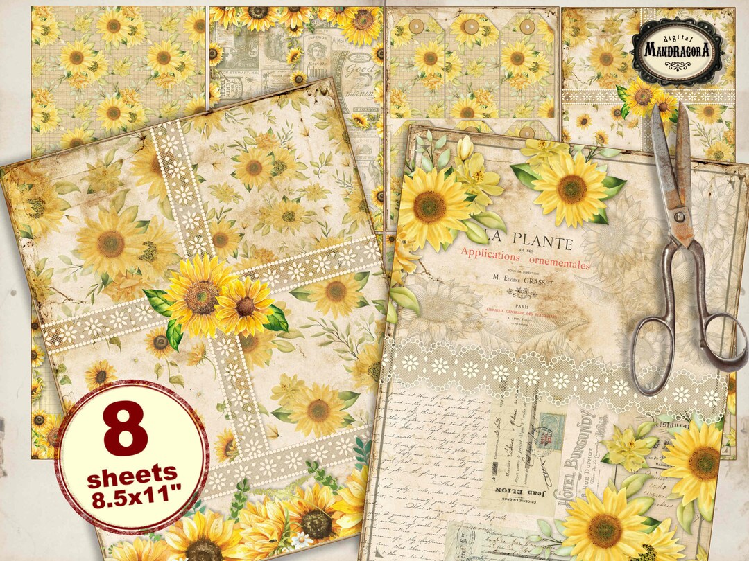 Sunflowers Decorative Paper Pack, Sunflower Prints, Sunflower Scrapbook ...