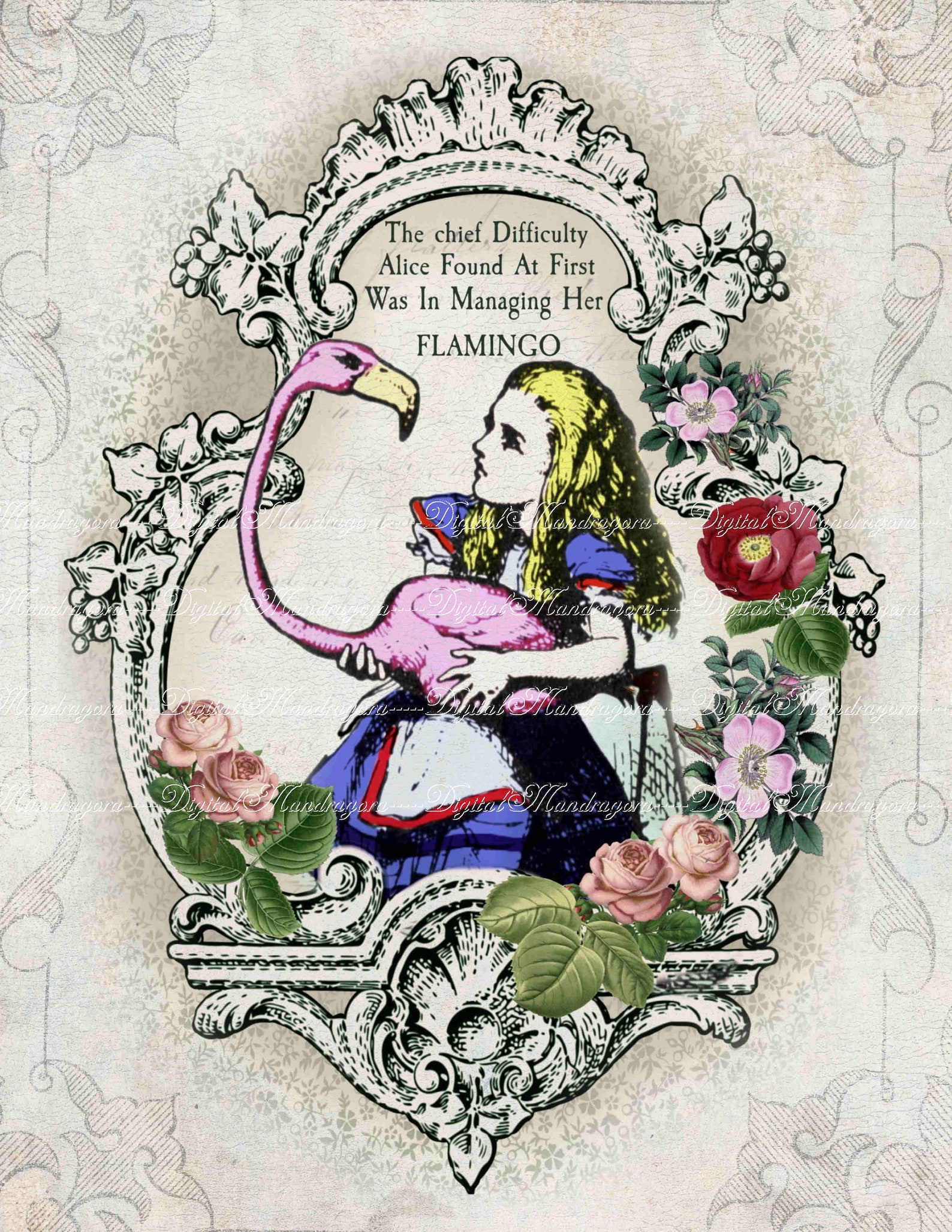 Alice With Flamingo Alice in Wonderland 8.5x11 Image | Etsy