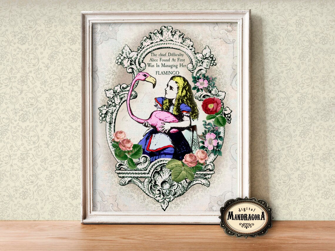 Alice With Flamingo Alice in Wonderland 8.5x11 Image | Etsy