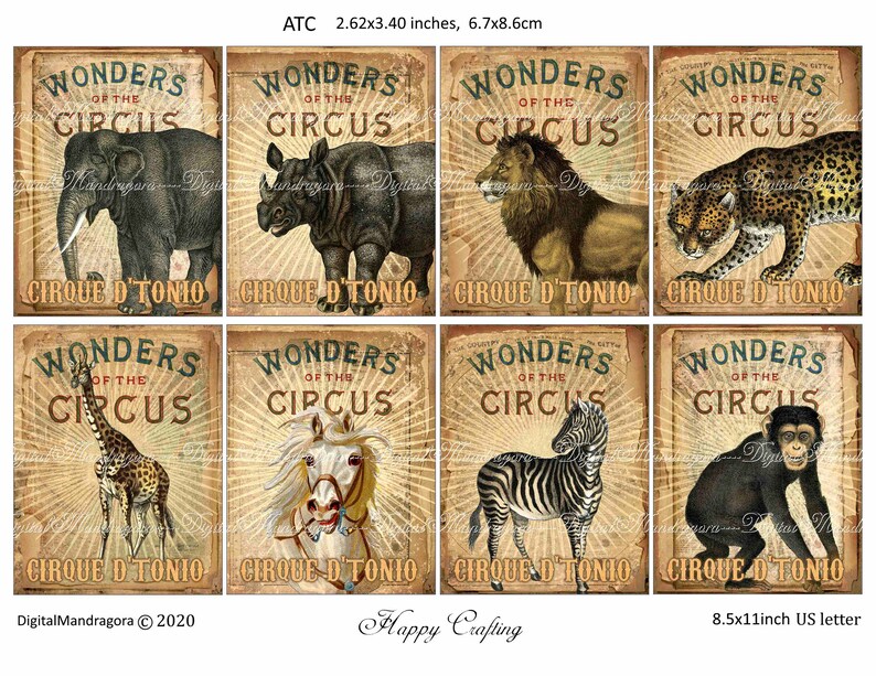 8x Vintage Circus Cards Circus Cards With Animals Circus - Etsy
