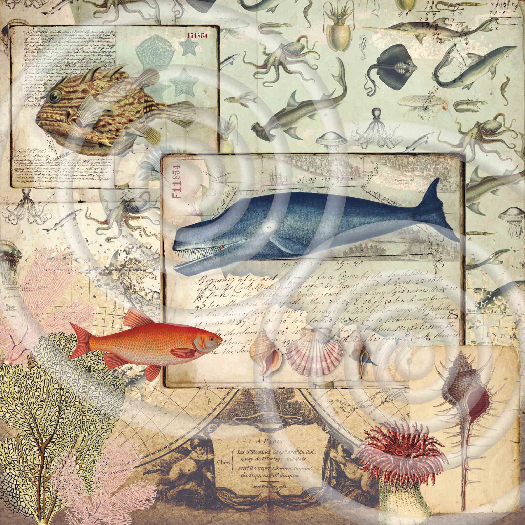 12x12 Inches Vintage Nautical Maritime Decorative Scrapbooking Ephemera ...